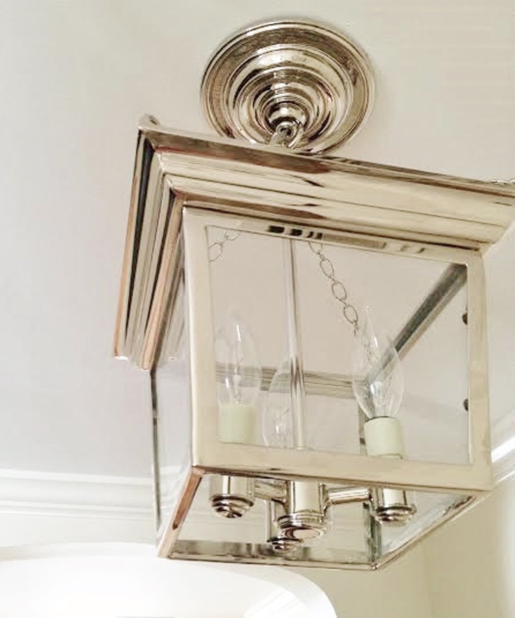 Cornice Semi-Flush Ceiling Lantern, Polished Nickel – High Street Market