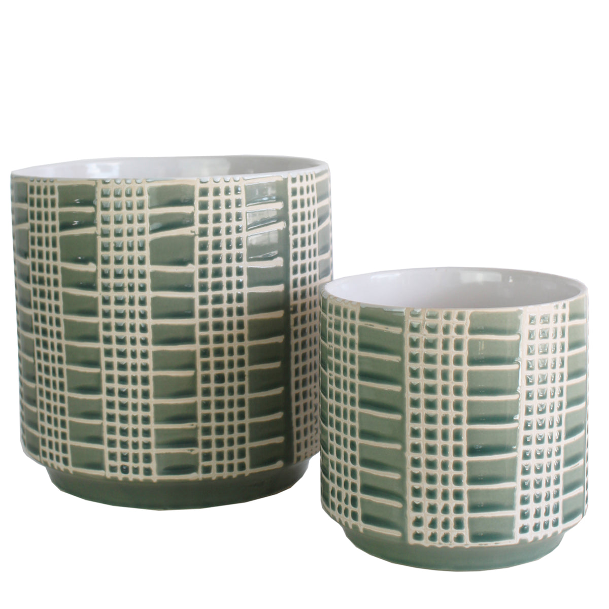 Grid Ceramic Planter, Sage – High Street Market